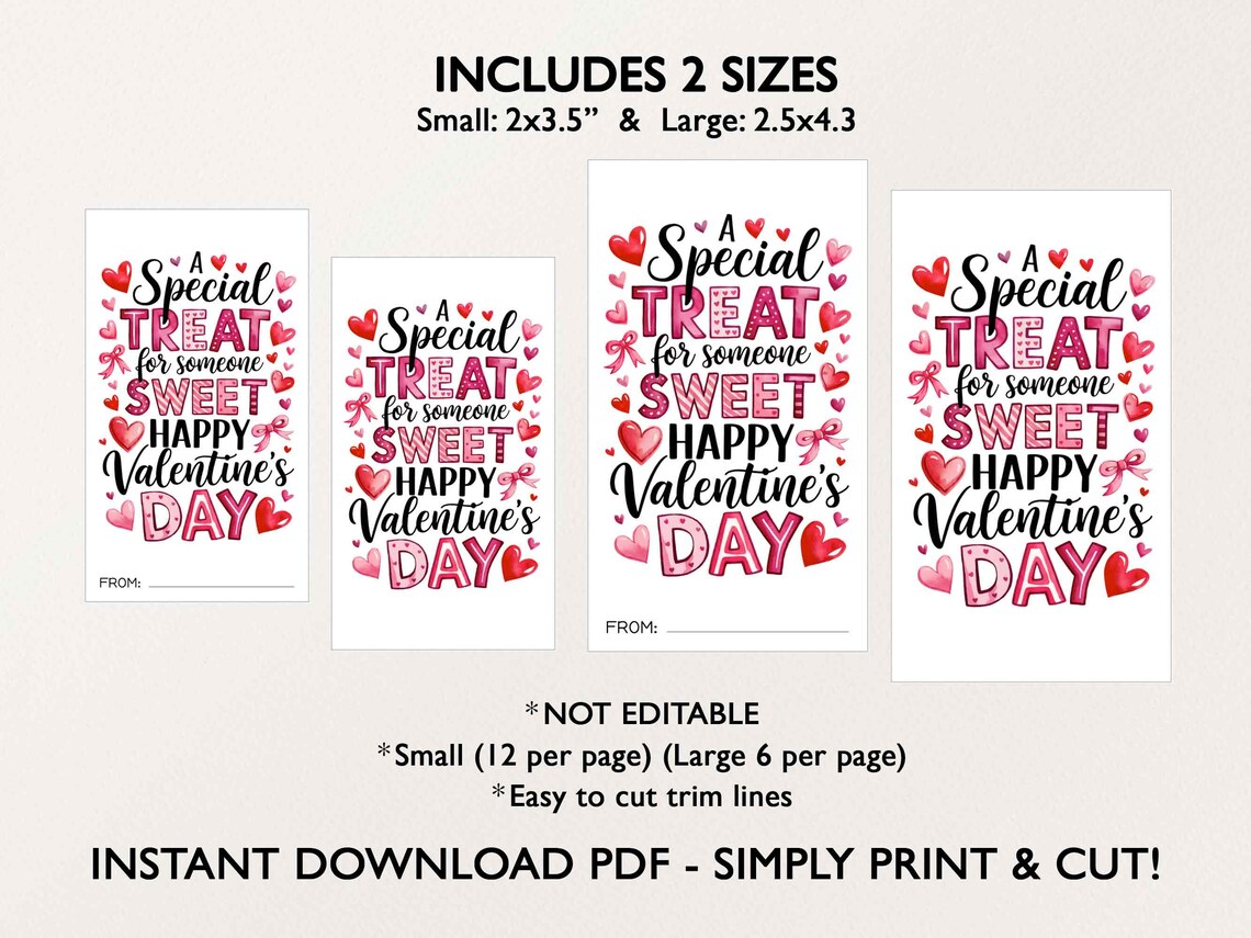 Printable Valentine Tags, Sweet Treat Tag, Valentine's Day Tag, Teacher ...