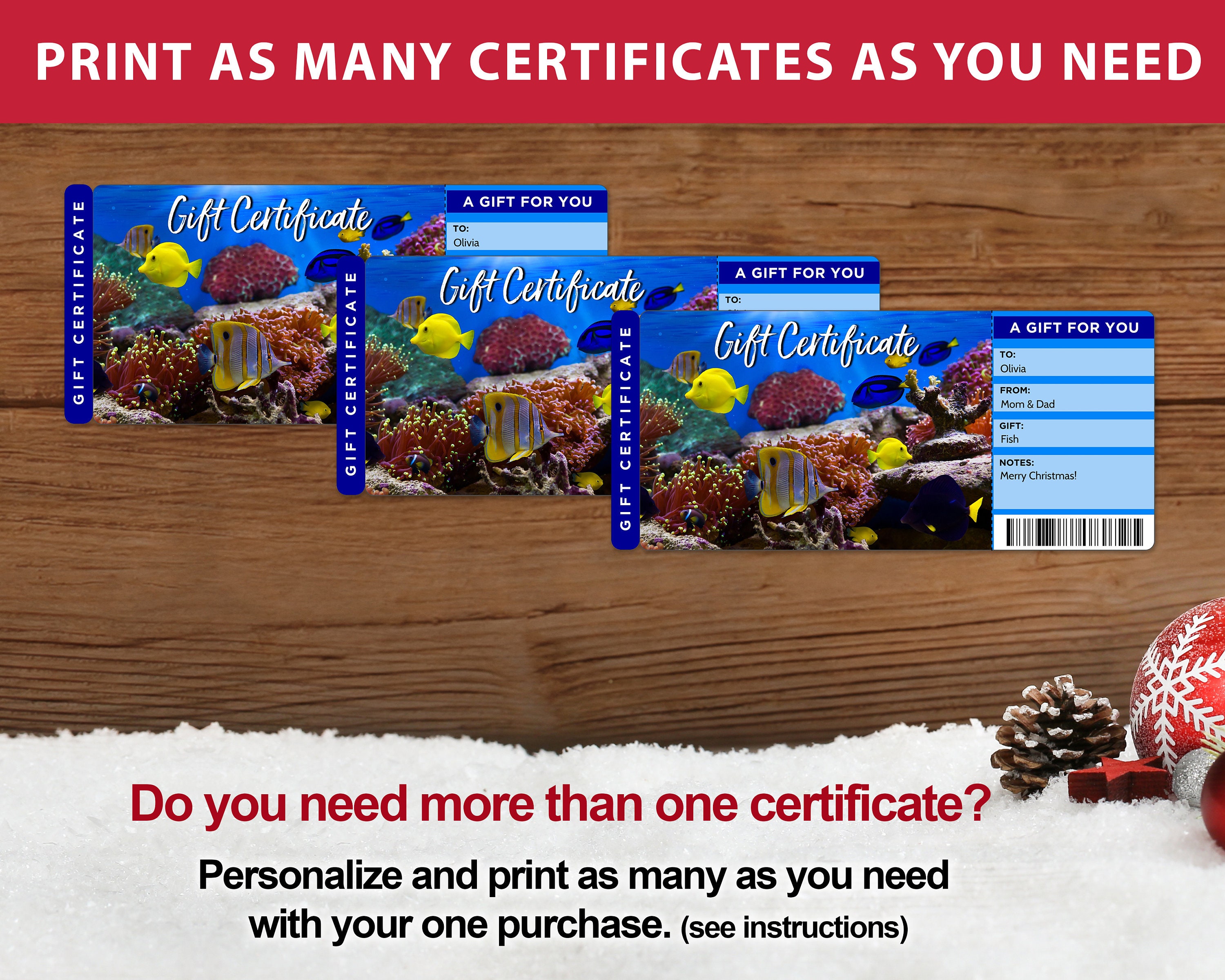 Printable Fish Gift Certificate Template Fish Tank Gift - Etsy