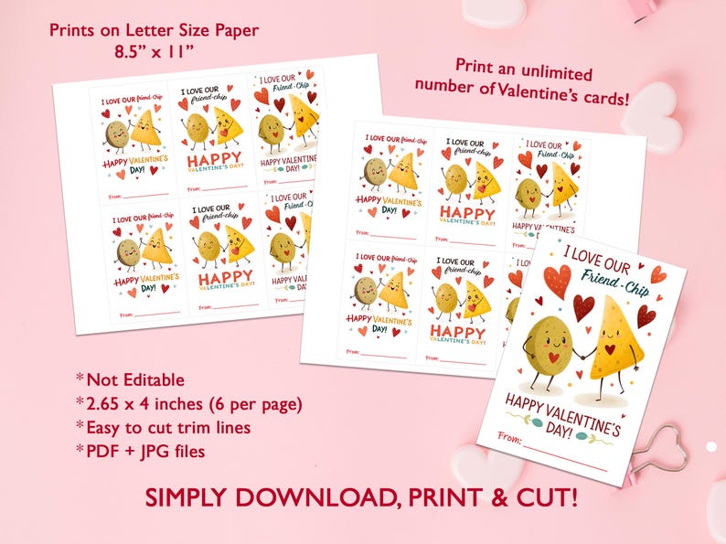 Printable Kids Valentine Cards, Potato Chip Design (PDF) - Etsy