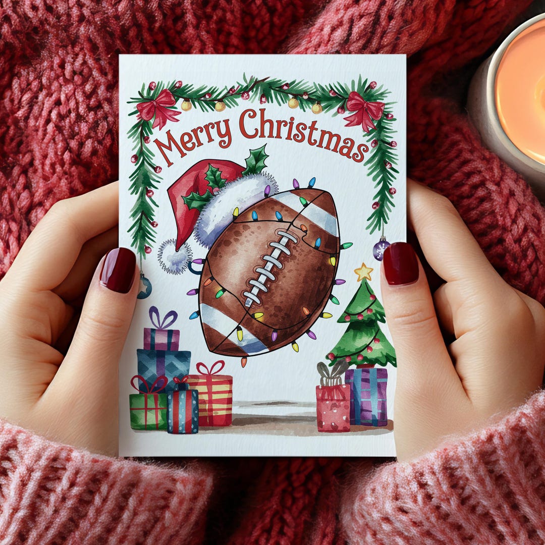 Printable Christmas Cards, Football Christmas Card, 5x7 Printable ...