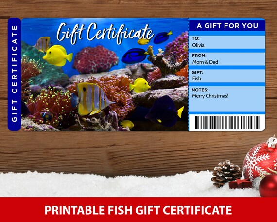 Printable Fish Gift Certificate Template Fish Tank Gift - Etsy