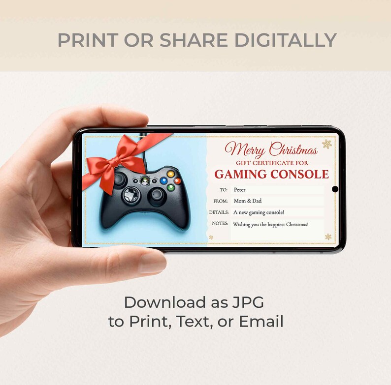 Gaming Console Gift Certificate • Video Game Gift Ticket • Christmas ...