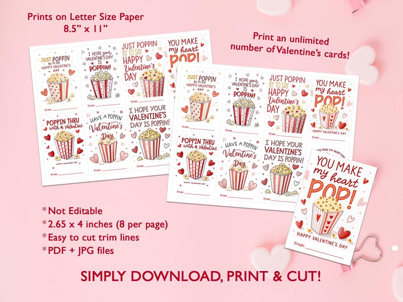 Printable Valentine Cards, Poppin by Popcorn Classroom Valentine Cards ...
