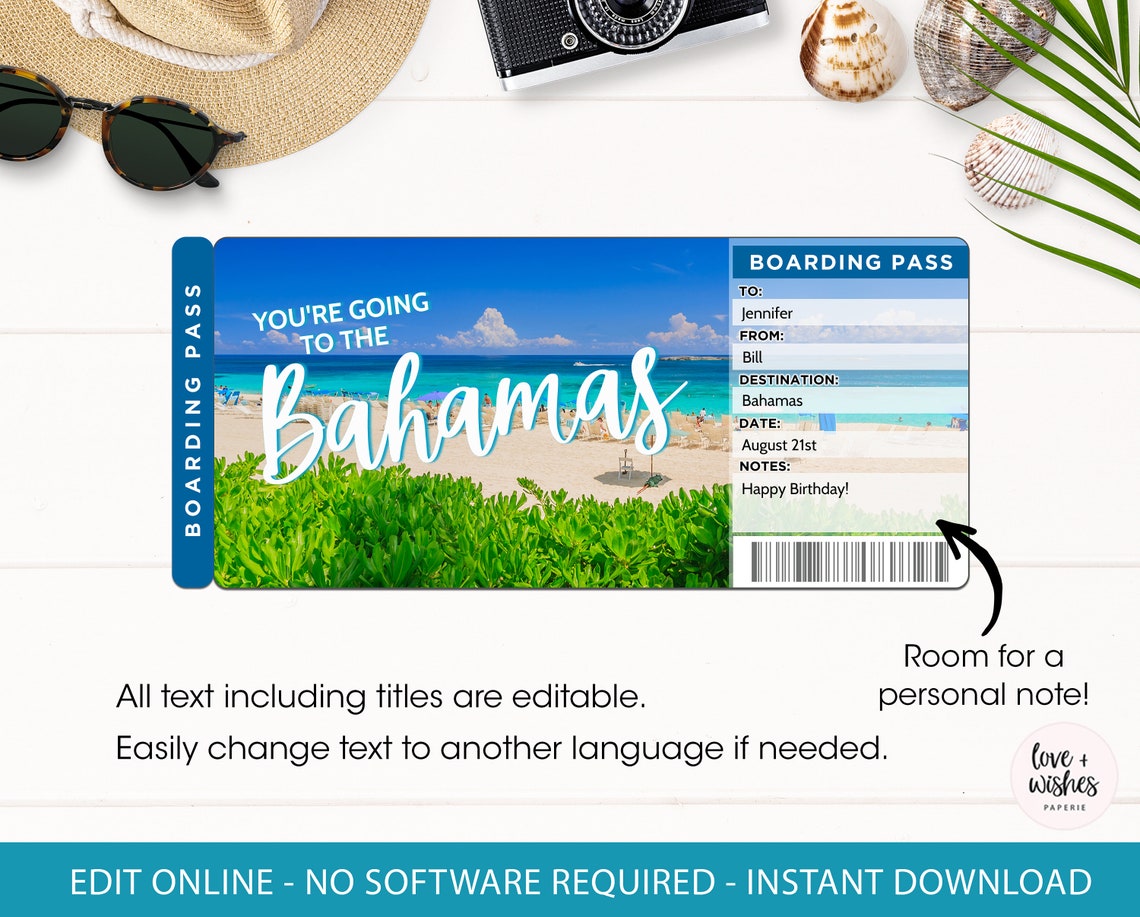 Printable Bahamas Trip Ticket Bahamas Vacation Trip to | Etsy