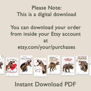 Printable Dinosaur Valentines | Kids Classroom Exchange Cards (PDF) - Etsy