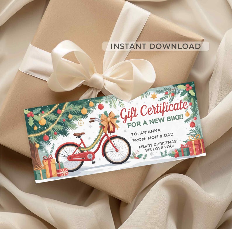 Bike Gift Certificate for Kids • Printable Bicycle Gift Ticket ...