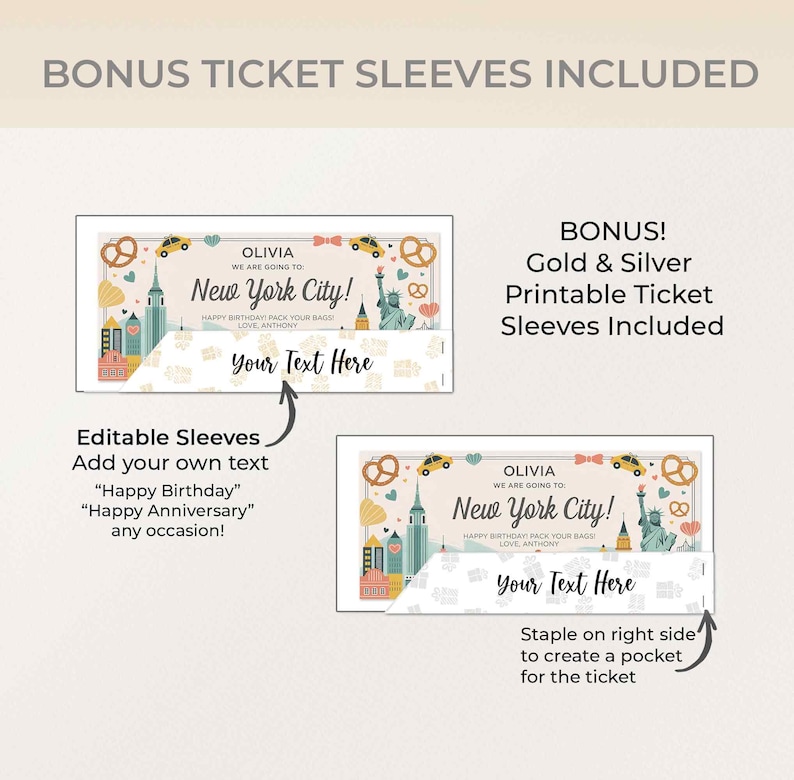New York City Trip Ticket • NYC Surprise Gift Certificate • Printable ...
