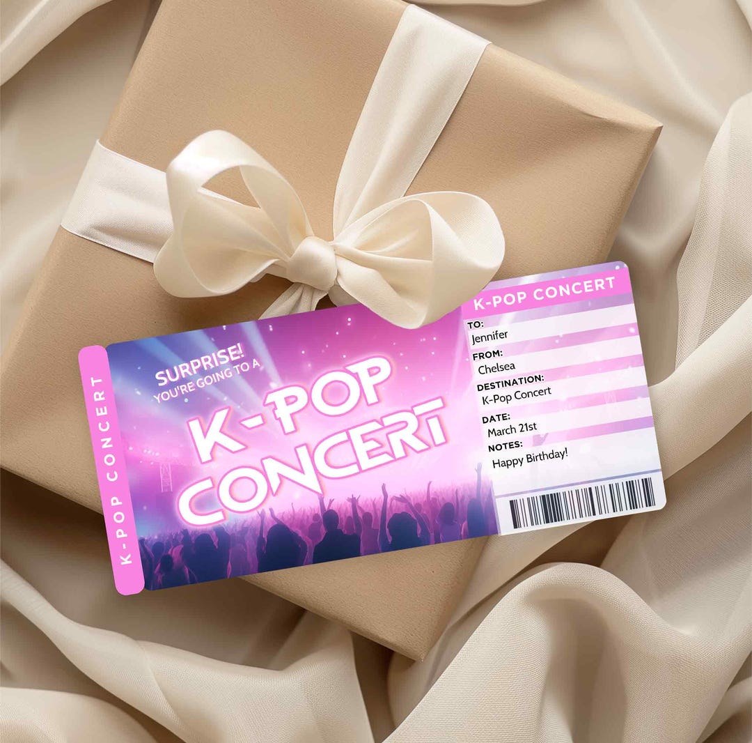 Surprise K-pop Concert Ticket Printable | K-pop Gift Reveal Boarding ...