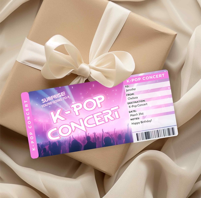 Surprise K-pop Concert Ticket Printable | K-pop Gift Reveal Boarding ...