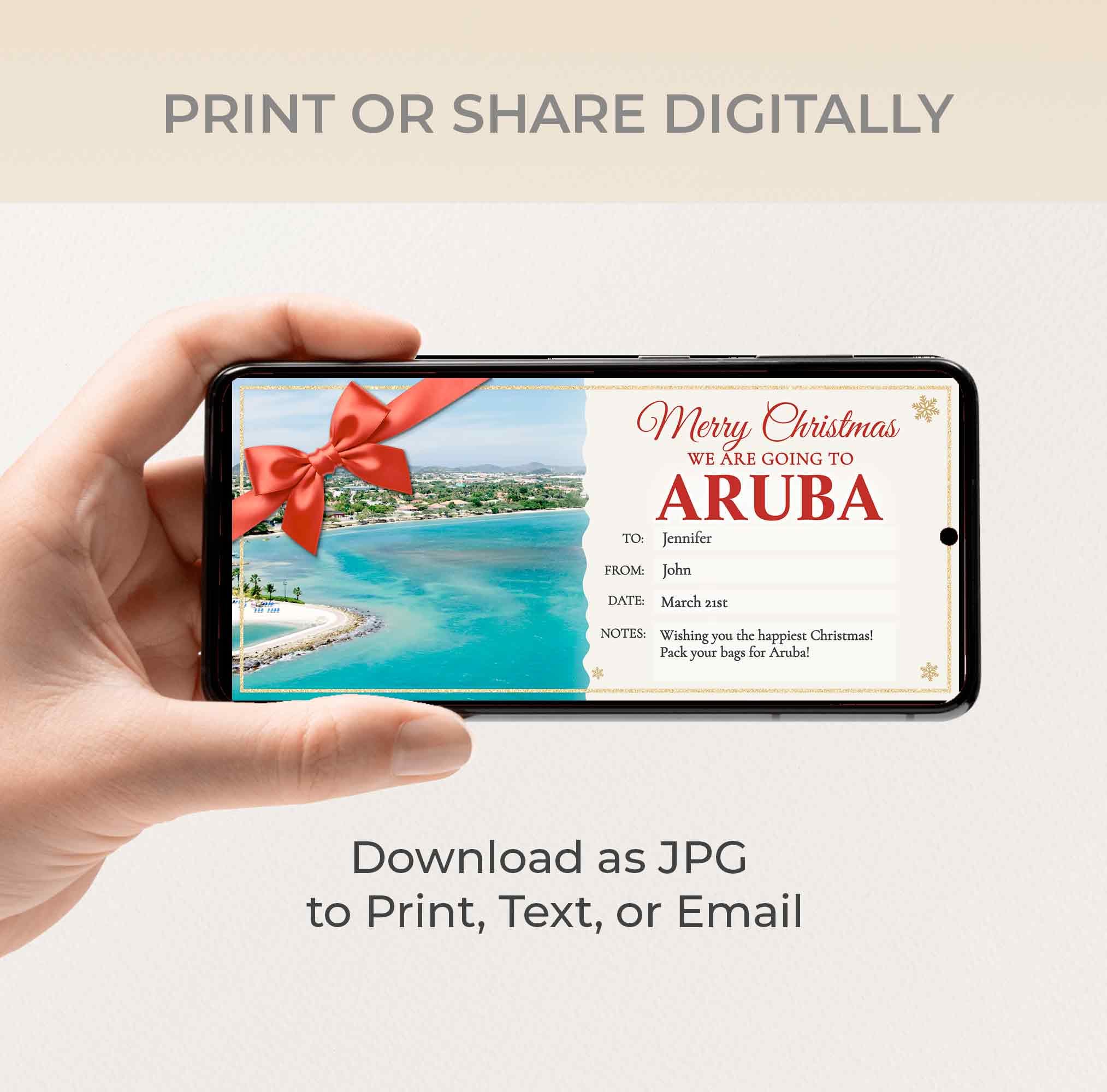 Aruba Trip Gift Ticket • Caribbean Vacation Reveal • Printable Travel ...
