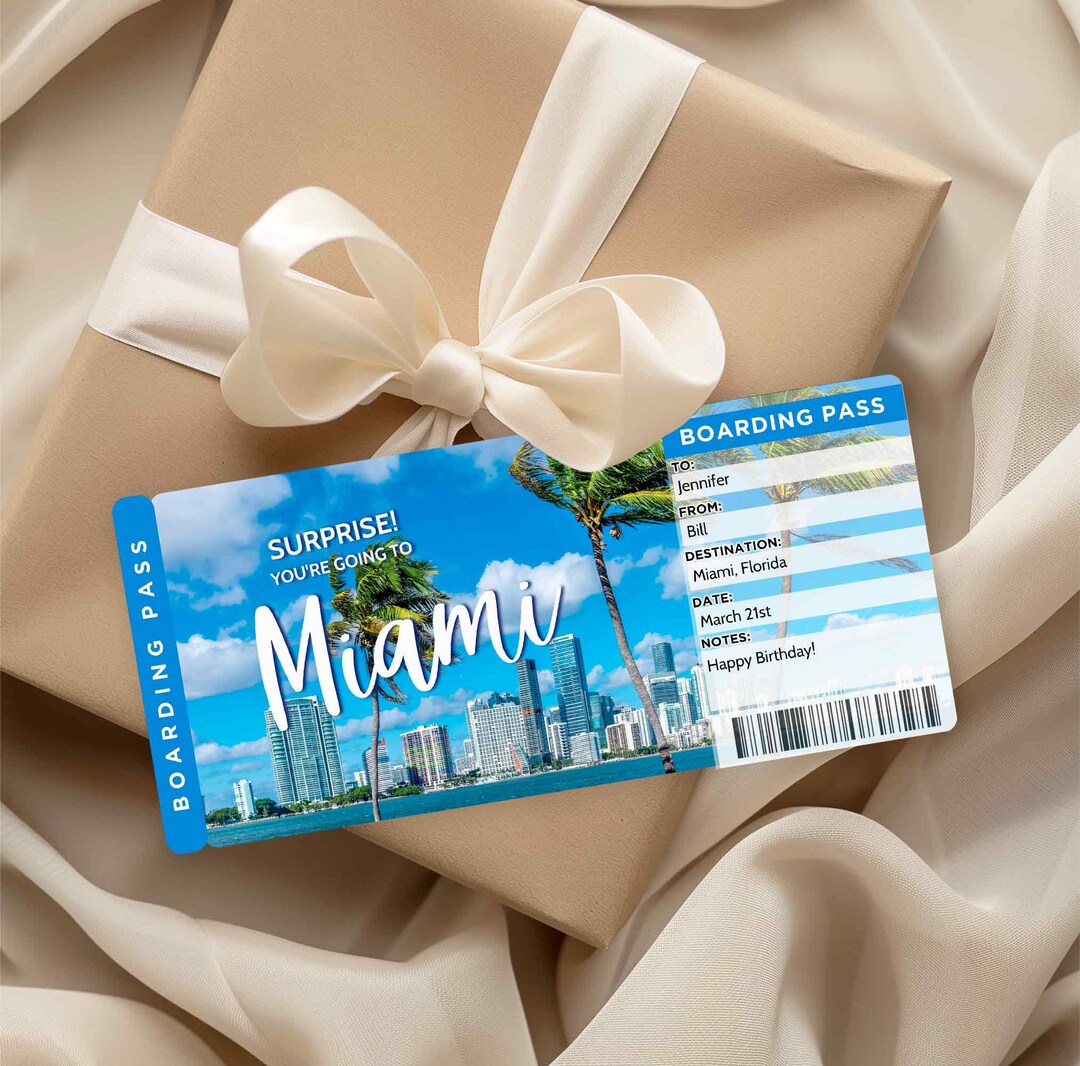 Surprise Trip to Miami Ticket Printable | Florida Vacation Reveal ...