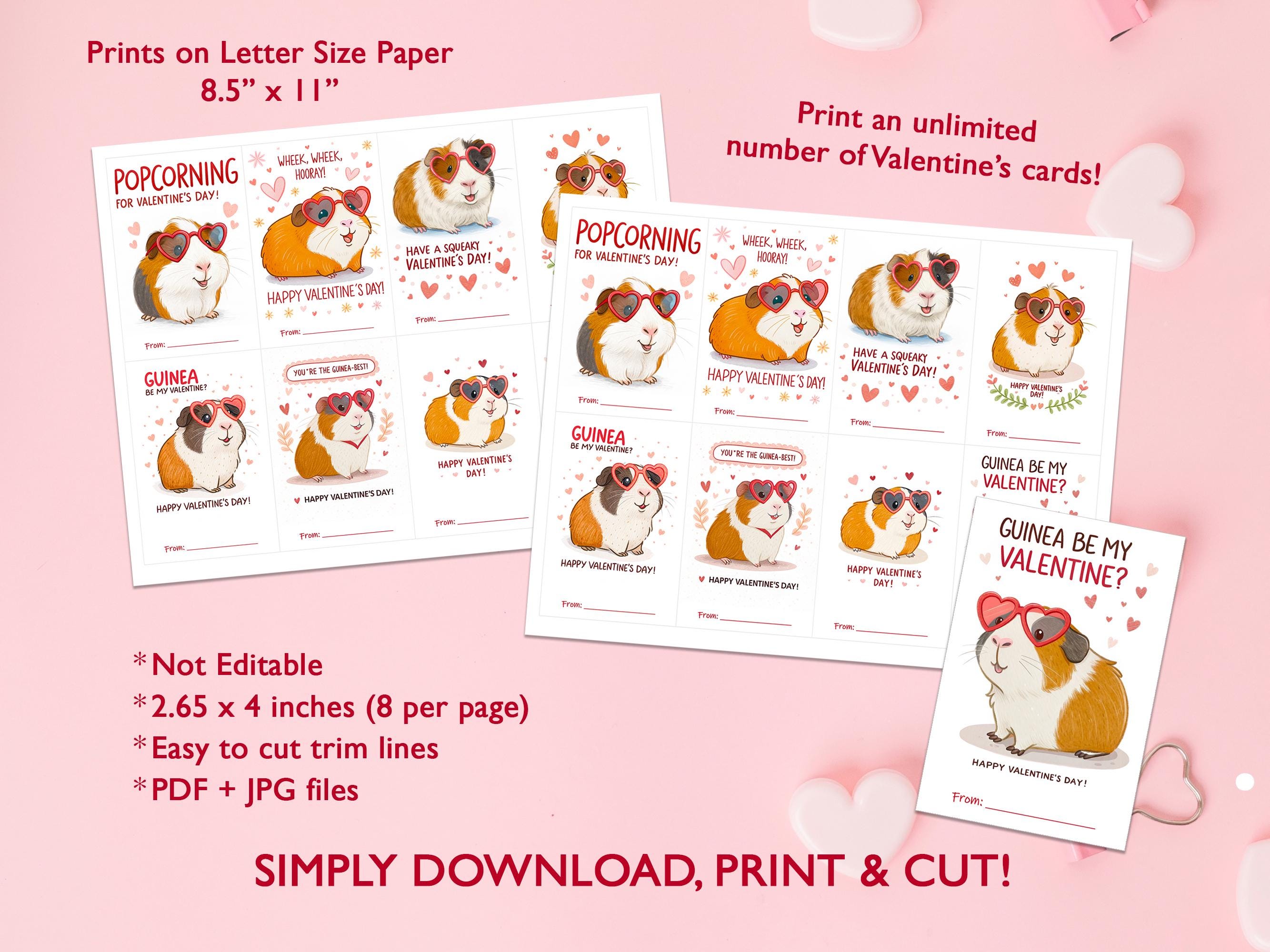 Printable Valentine Cards, Guinea Pig Classroom Valentine Cards, Guinea ...