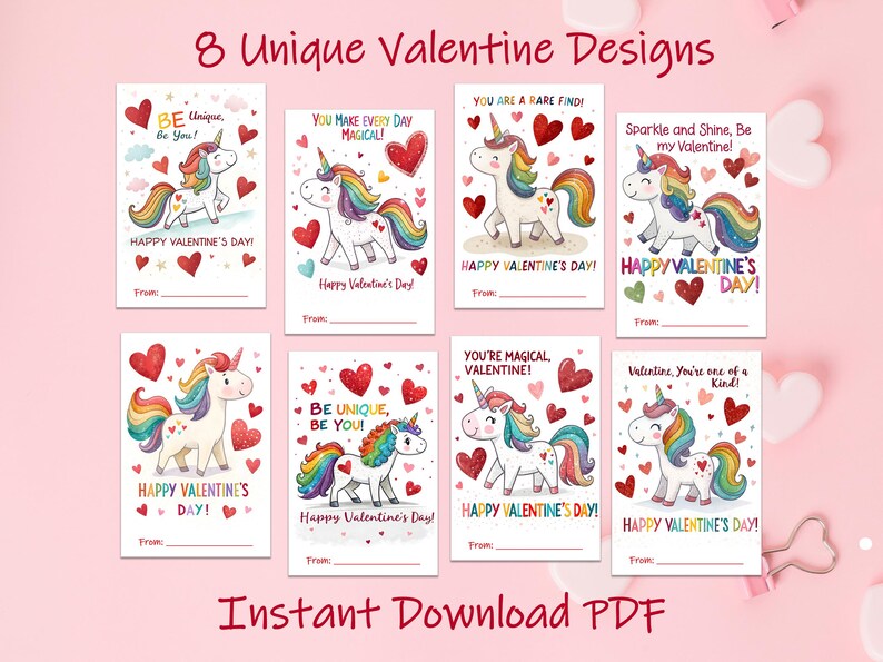 Printable Valentine Cards, Unicorn Classroom Valentine Cards, Unicorns ...