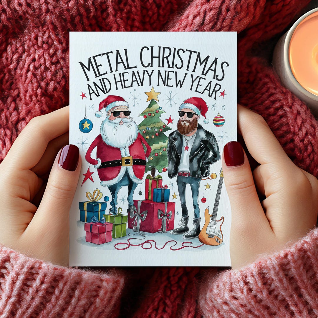 Heavy Metal Santa Christmas Card, Rock Band Holiday Greeting (digital ...