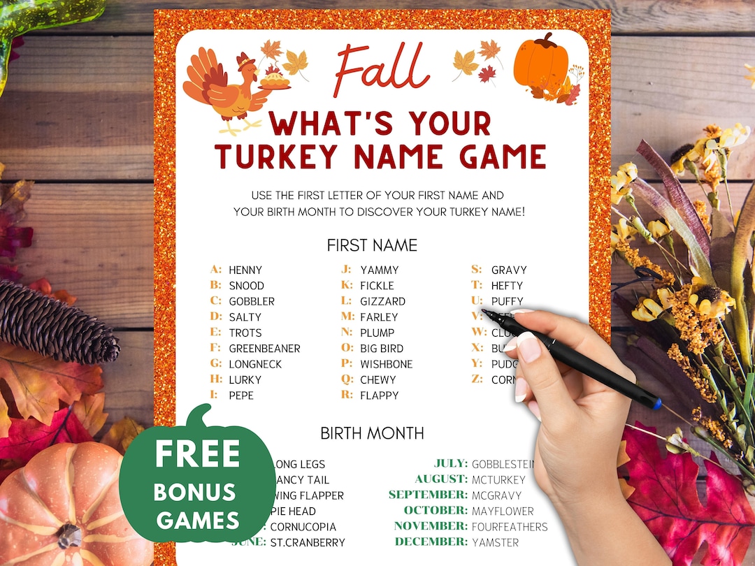 Thanksgiving Turkey Name Game, Thanksgiving Printable Game ...