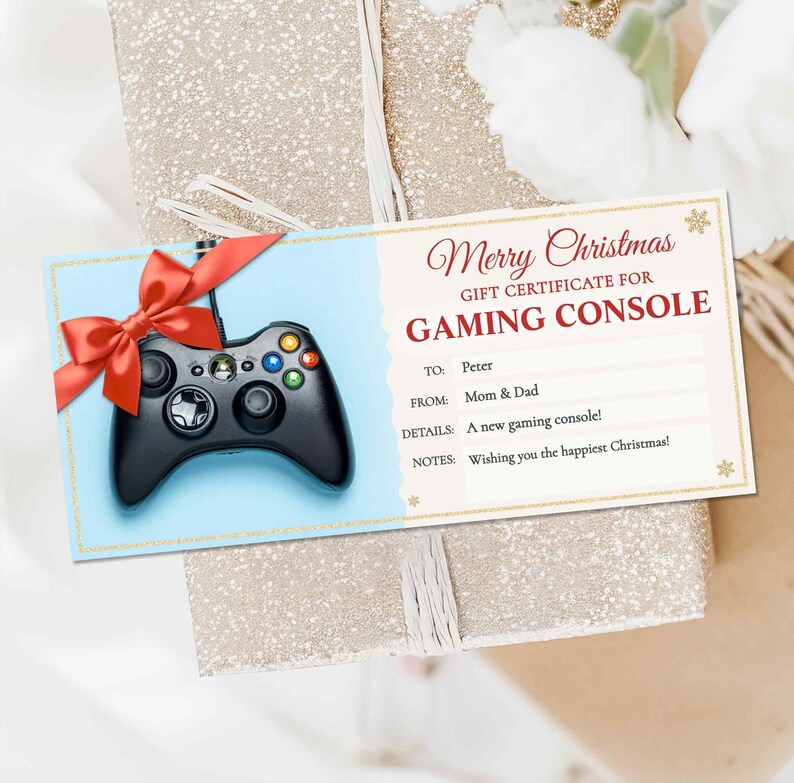 Gaming Console Gift Certificate • Video Game Gift Ticket • Christmas ...