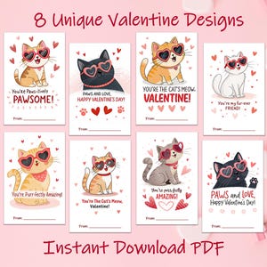 Printable Valentine Cards, Cats Classroom Valentine Cards, Cat School ...