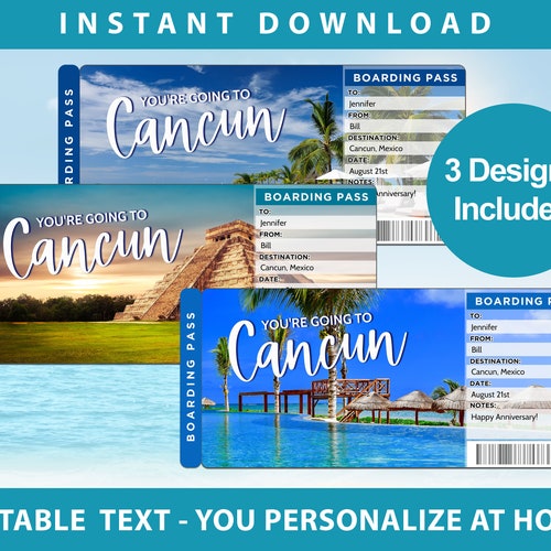 Printable Ticket to Cancun Boarding Pass Customizable - Etsy