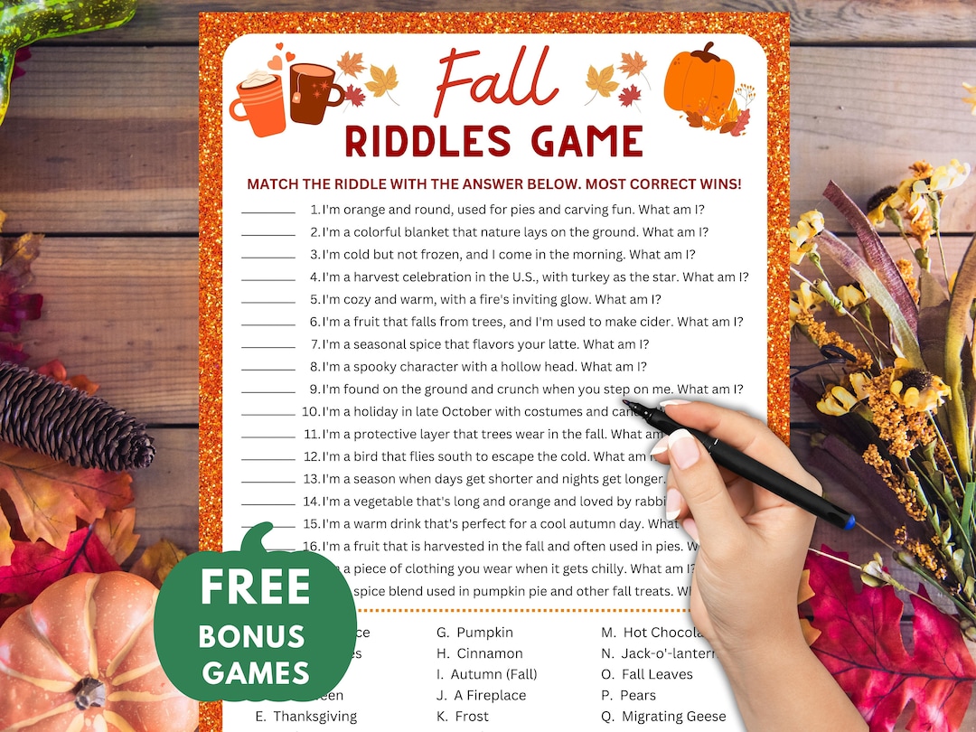 Thanksgiving Riddles Game, Printable Thanksgiving Games, Fall Riddles ...