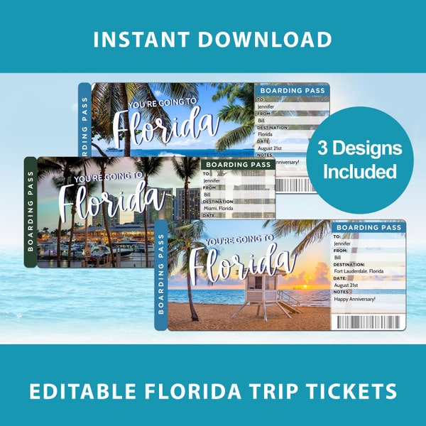 Surprise Trip Florida Printable Ticket - Etsy