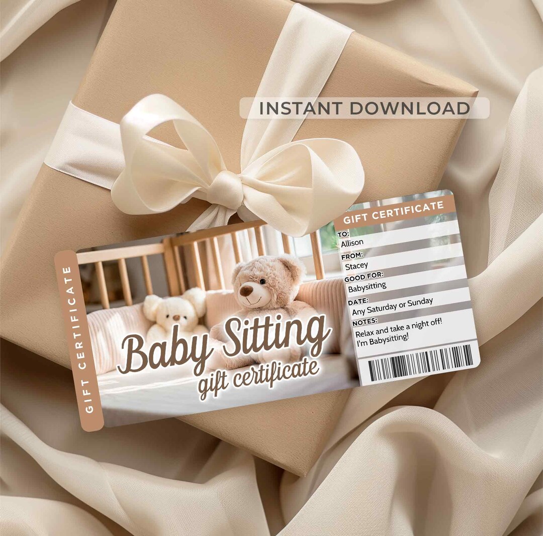 Babysitting Gift Certificate Template • Printable Babysitter Voucher ...
