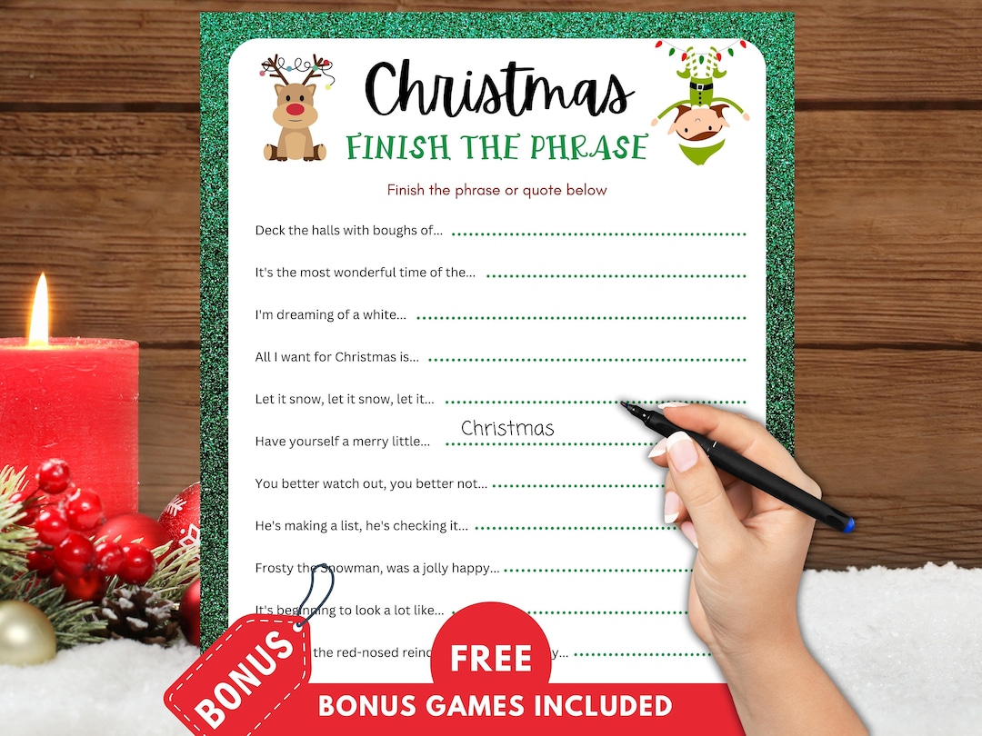 Christmas Finish the Phrase Game Printable Christmas Phrase Game ...