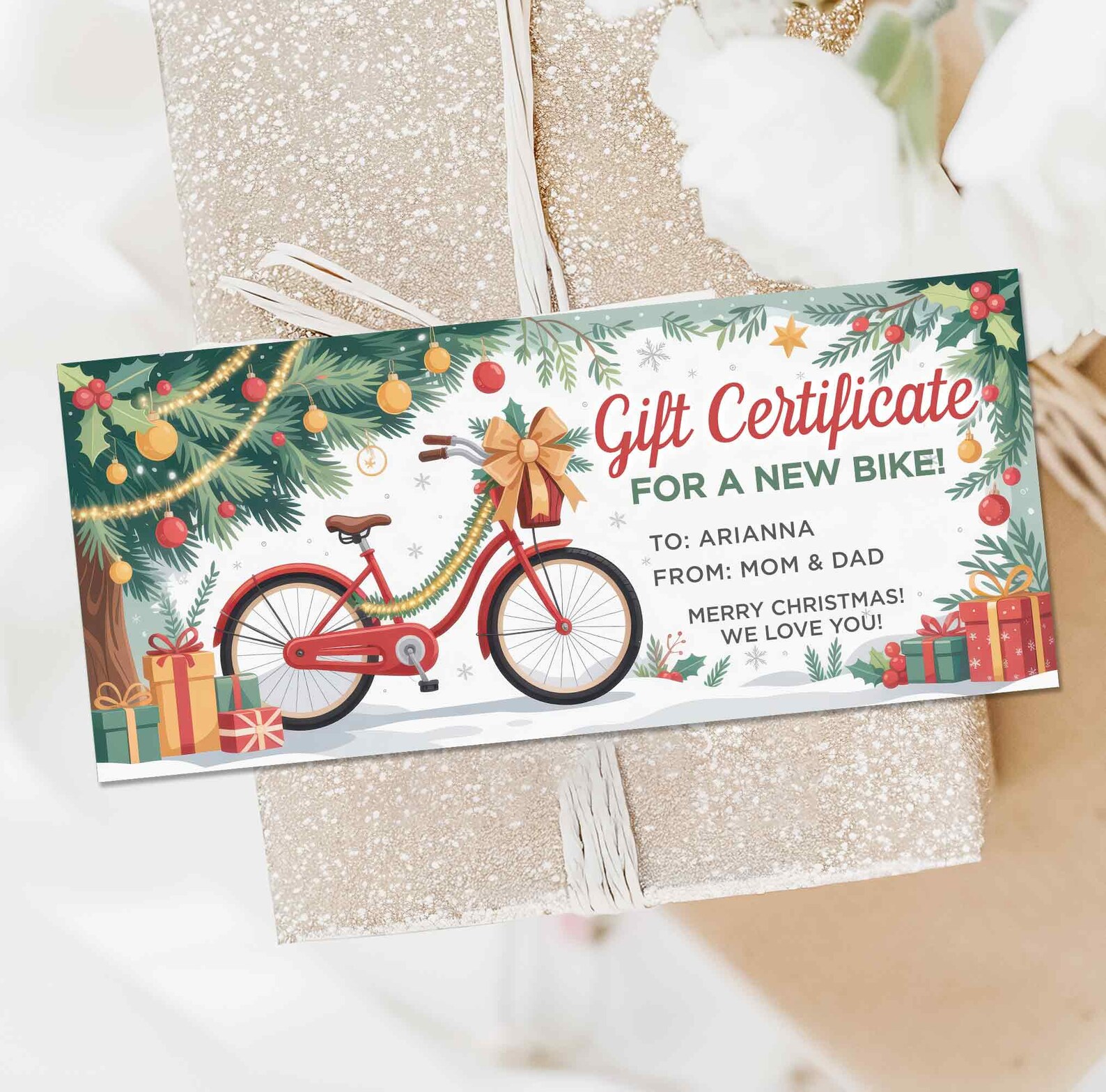 Bike Gift Certificate for Kids • Printable Bicycle Gift Ticket ...