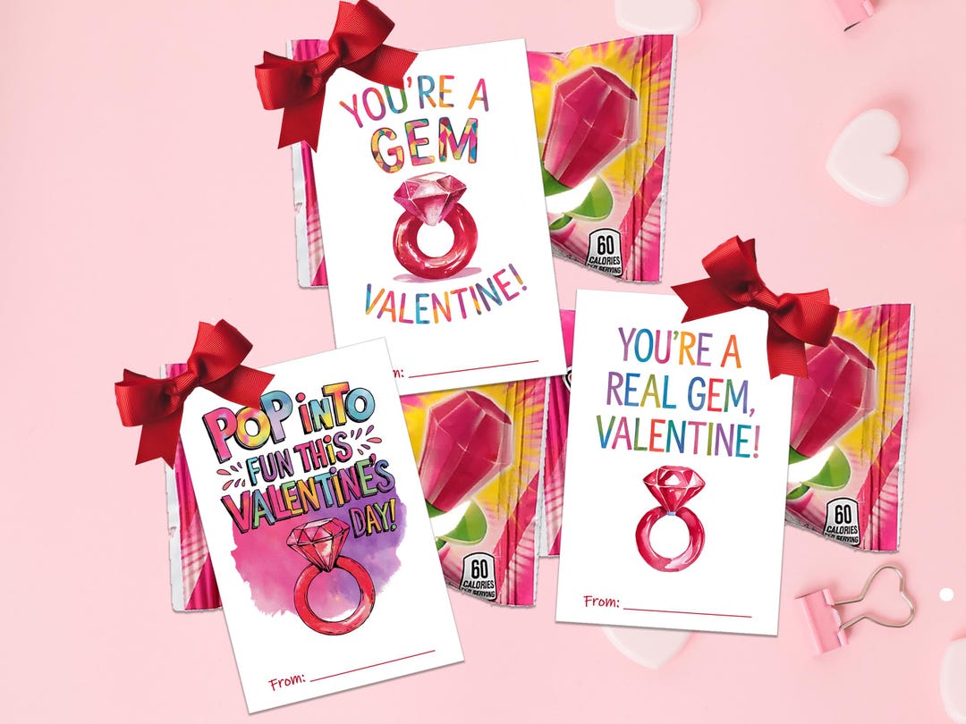PRINTABLE Valentine Card, Gem Ring Pop Valentine Card, Printable ...