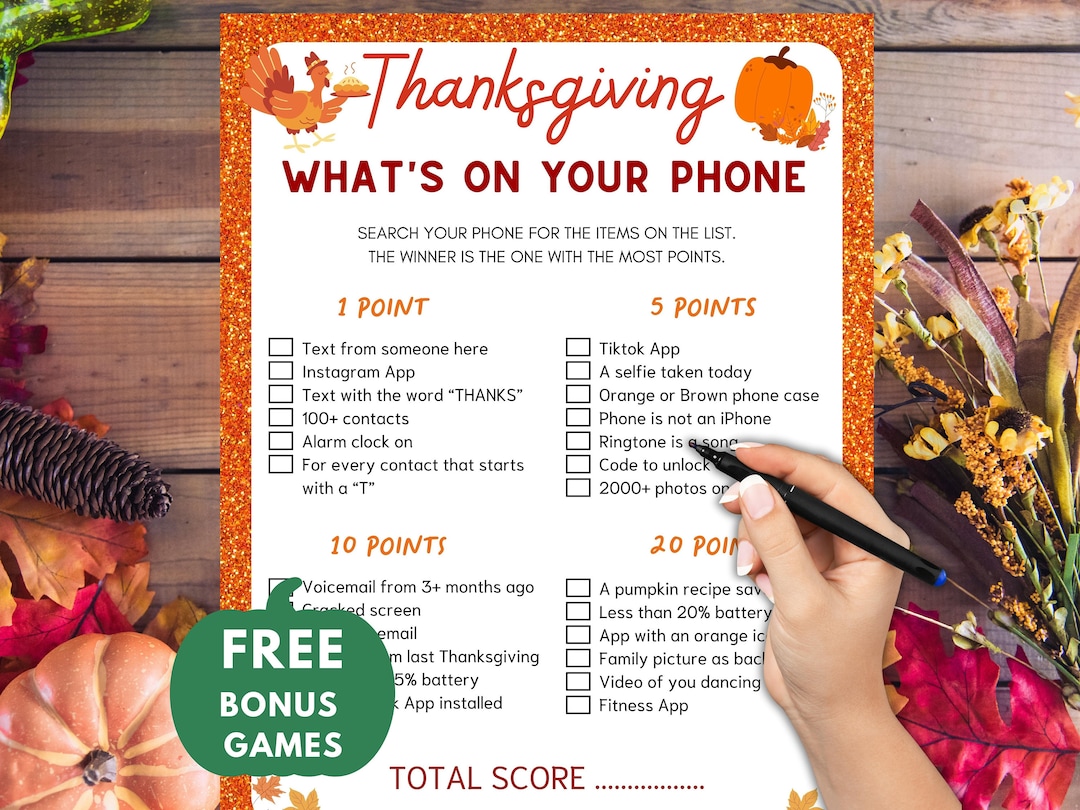 Thanksgiving What's on Your Phone Game, Printable Fall Activity (PDF ...