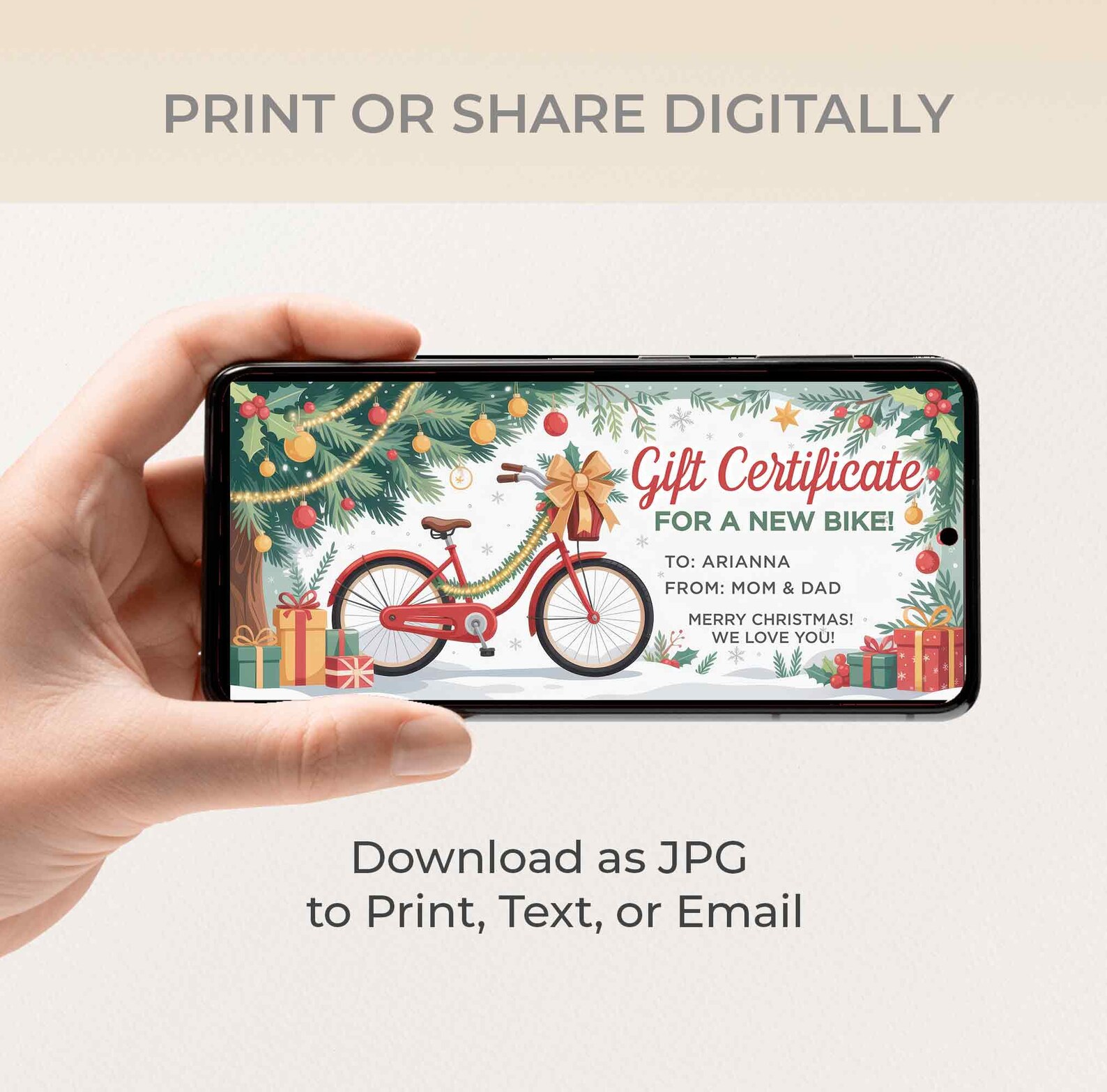 Bike Gift Certificate for Kids • Printable Bicycle Gift Ticket ...