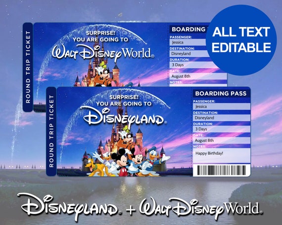 Disney Trip Tickets Surprise Disney Trip DisneyLand Disney Etsy