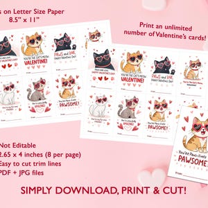 Printable Valentine Cards, Cats Classroom Valentine Cards, Cat School ...