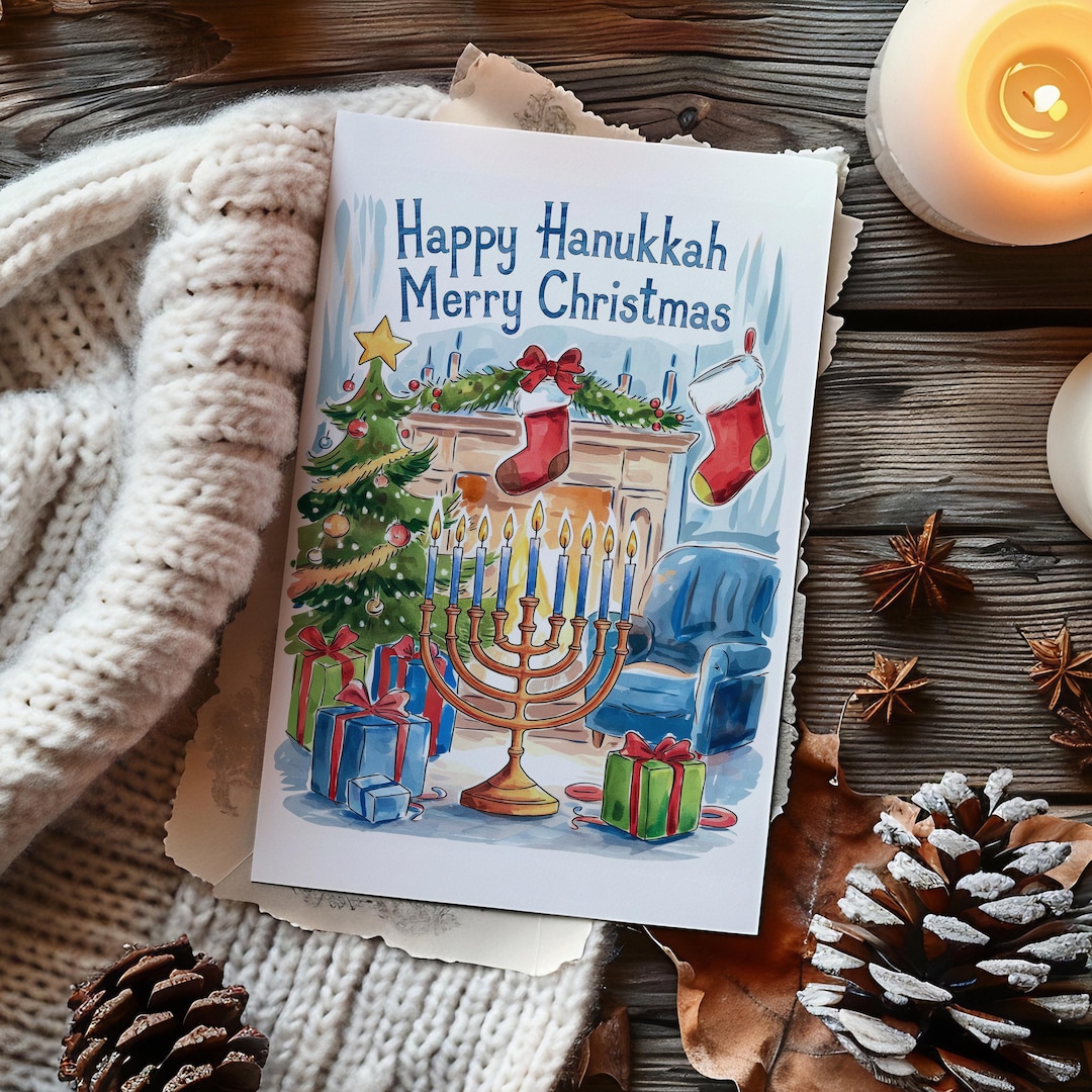 Printable Christmas Cards, Happy Hanukkah Merry Christmas Card, 5x7 ...