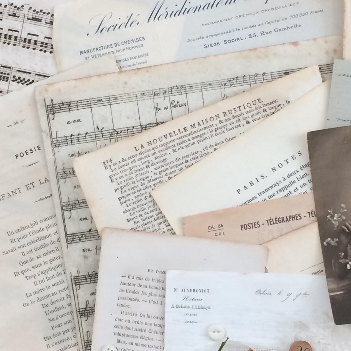 Vintage French Collage Pack Filled With Handwriting, Documents, Text ...