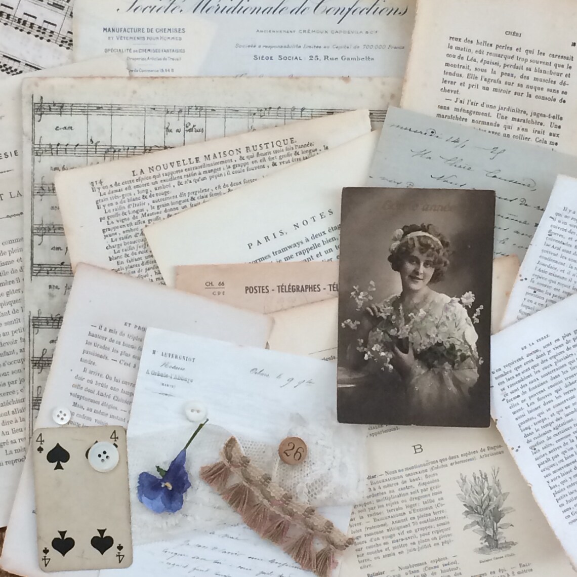 Vintage French Collage Pack Filled With Handwriting, Documents, Text ...