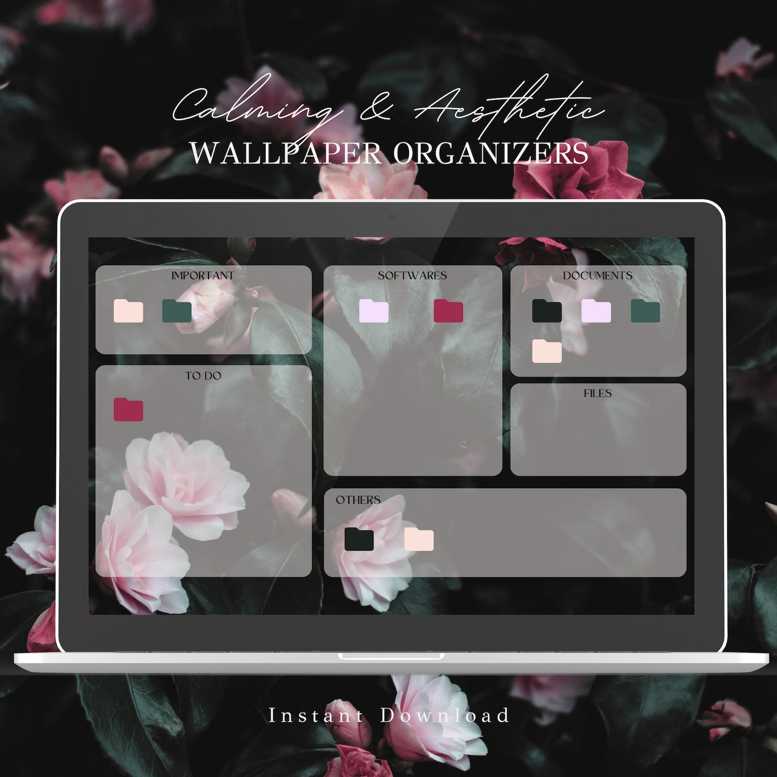 Dark Rose Garden Theme | Desktop Organizer Wallpaper & Folder Icons Set ...