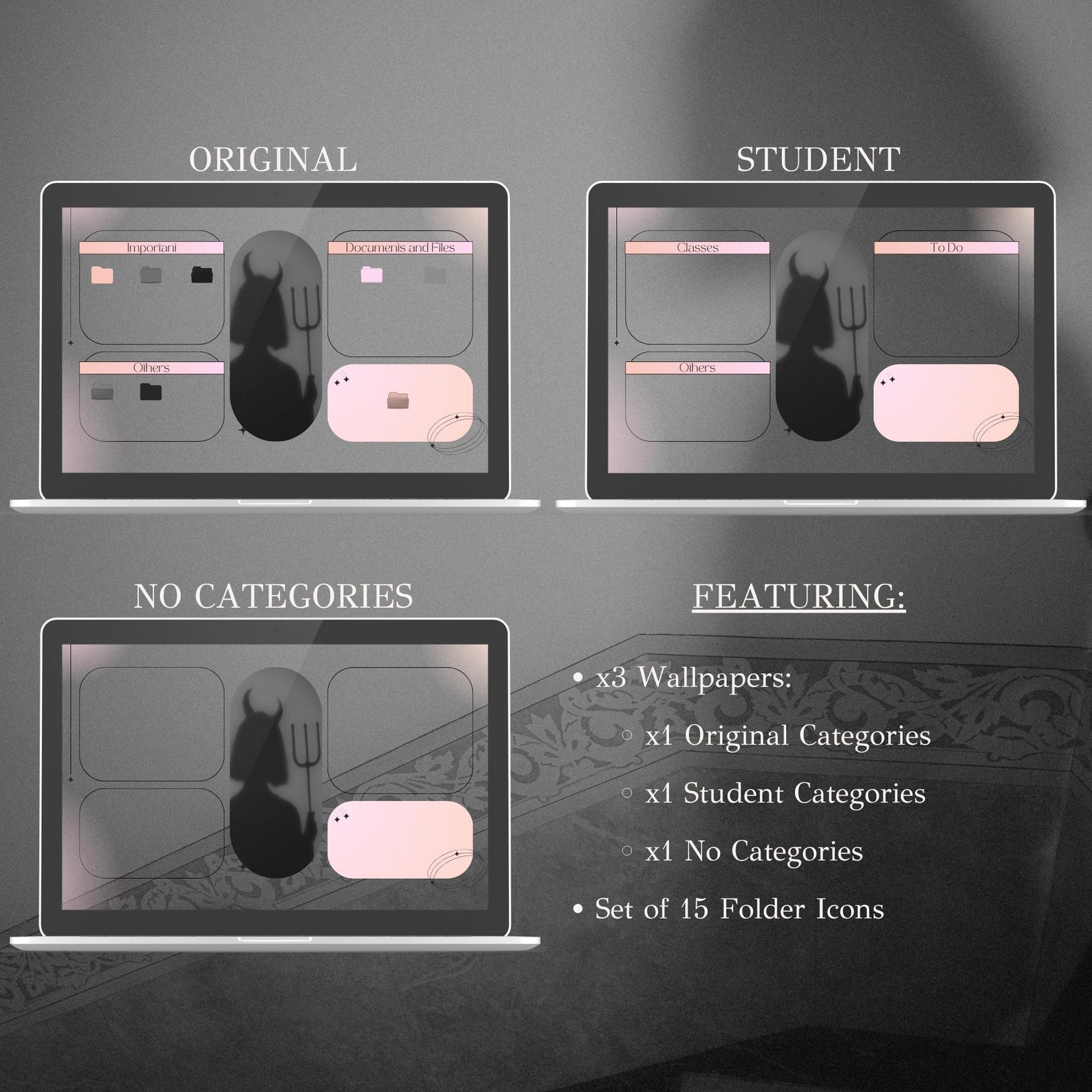 Black & Pink Desktop Organizer Wallpaper | Folder Icons (digital ...