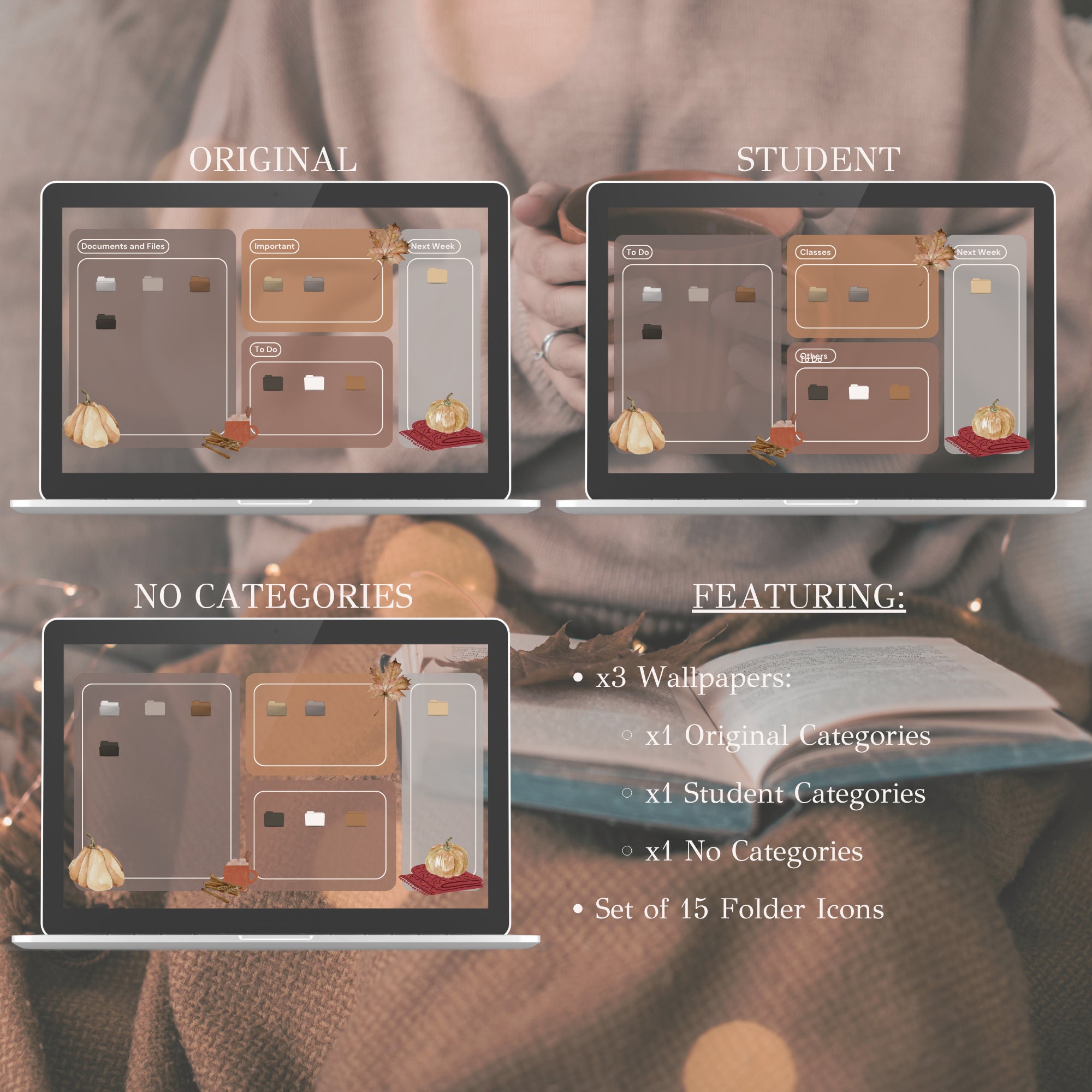 Cozy Fall Theme | Desktop Organizer Wallpaper & Folder Icons Set｜mac ...