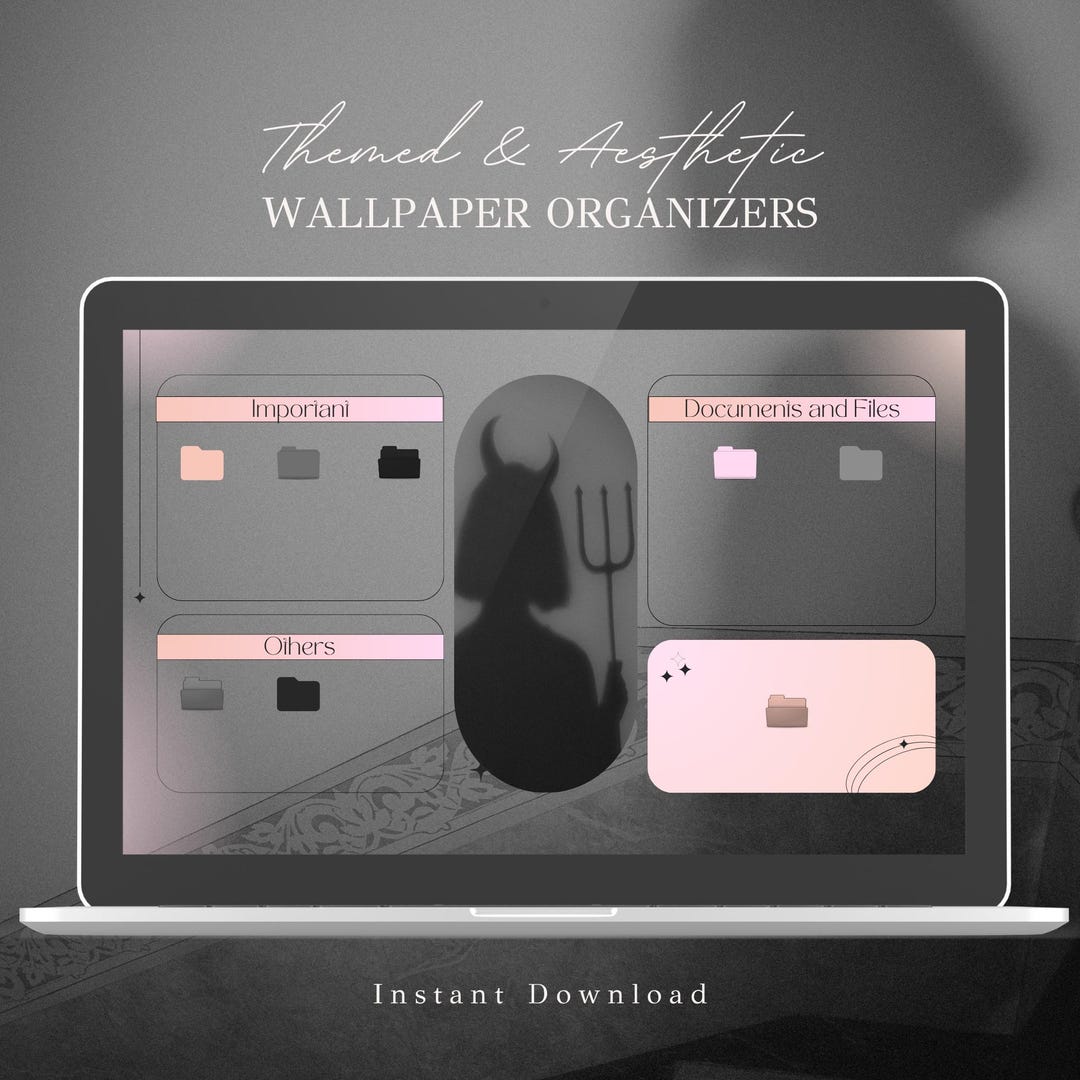 Black & Pink Desktop Organizer Wallpaper | Folder Icons (digital ...