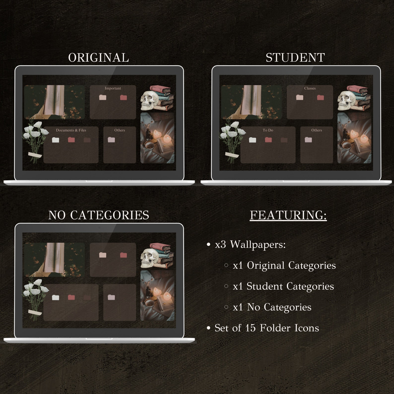 Dark Academia | Desktop Organizer Wallpaper & Folder Icons Set｜mac ...