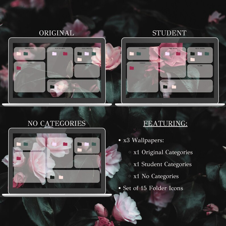 Dark Rose Garden Theme | Desktop Organizer Wallpaper & Folder Icons Set ...