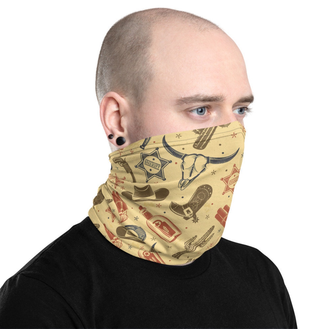 Wild West Cowboy Face Mask Neck Gaiter, Headwear, Sheriff Facemask ...