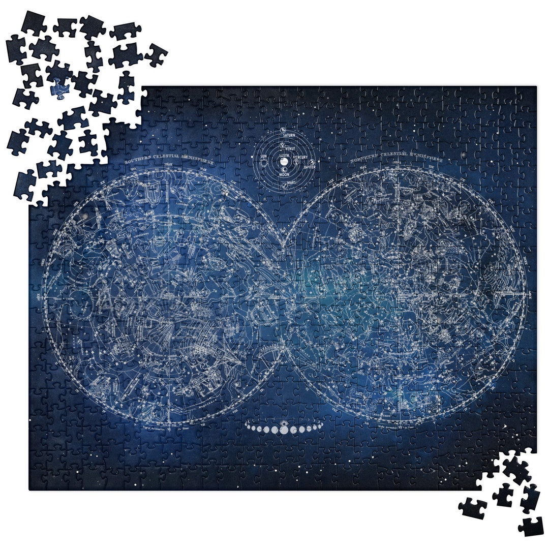 Constellations Vintage Map Jigsaw Puzzle, Sun Moon - Etsy