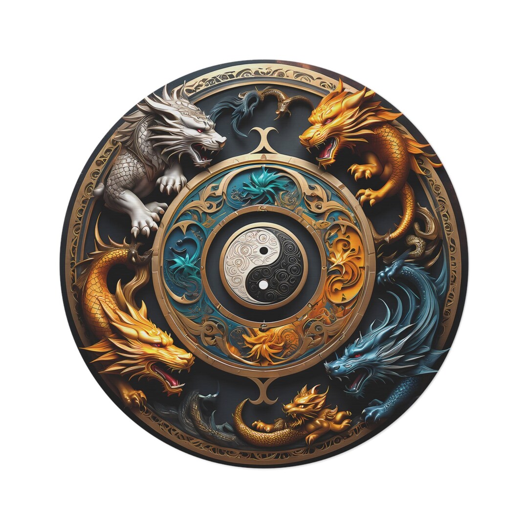 Yin Yang Dragons Round Rug, Chinese Philosophy and Cosmology ...