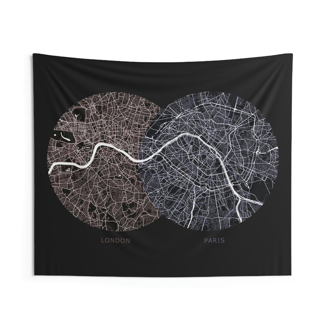 London Paris Merged City Maps Wall Tapestry, Londoner and Parisian - Etsy