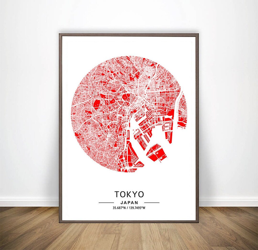 Tokyo City Map Poster, Japan, Tokyo Print, Circle Map, Japanese Flag ...