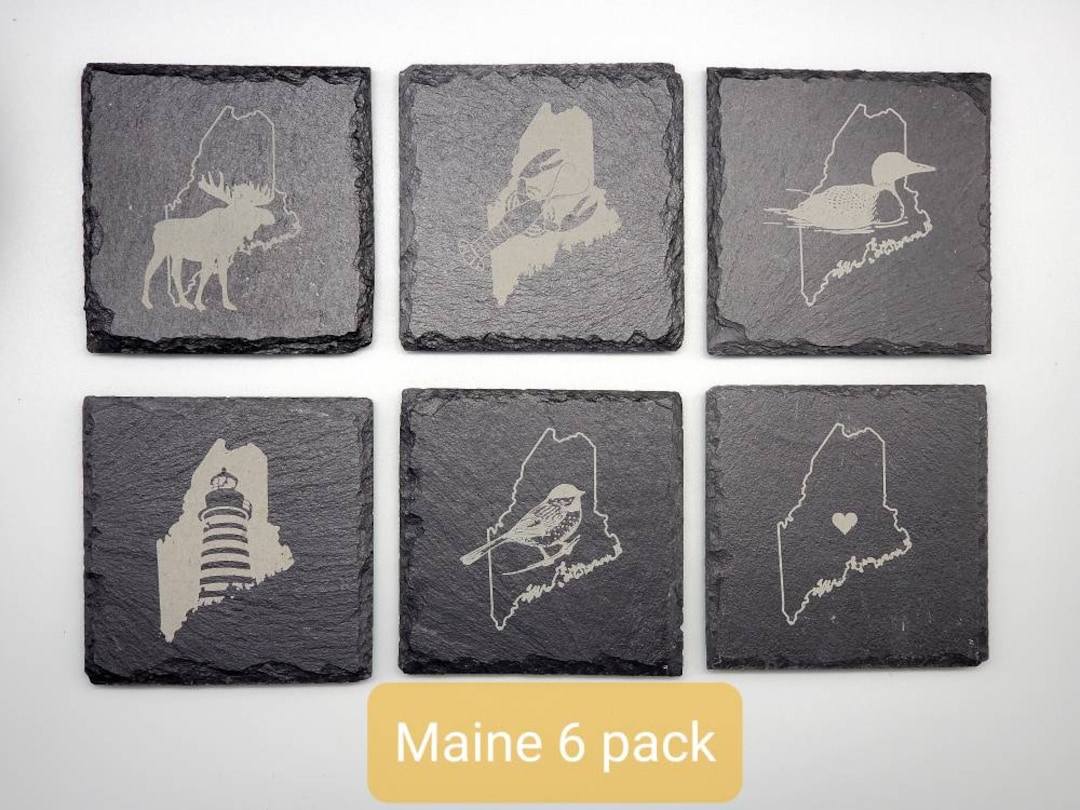 Maine Slate Coasters: Engraved Lobster, Moose, Lighthouse Designs - Etsy