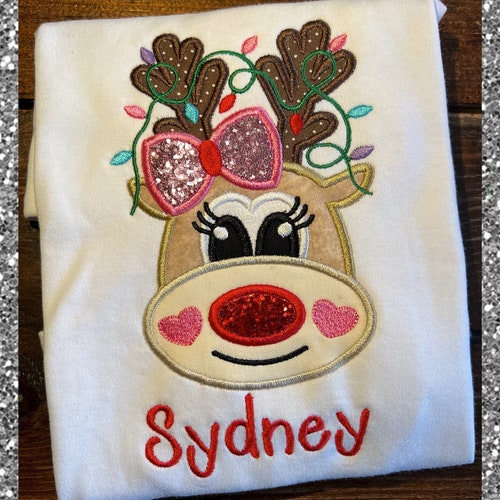 Girls Monogrammed Christmas Reindeer Shirt - Etsy