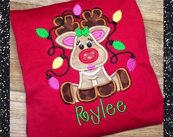 Girls Monogrammed Christmas Reindeer Shirt | Etsy