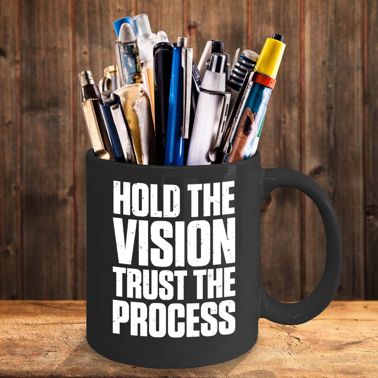 Hold the Vision Trust the Process, Black Coffee Mug, Determination ...